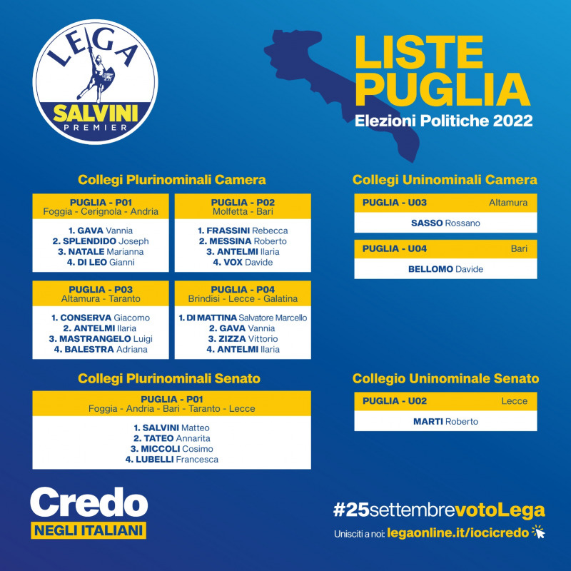 Elezioni, in Puglia Salvini capolista. Nella Lega corre anche l'ex ...